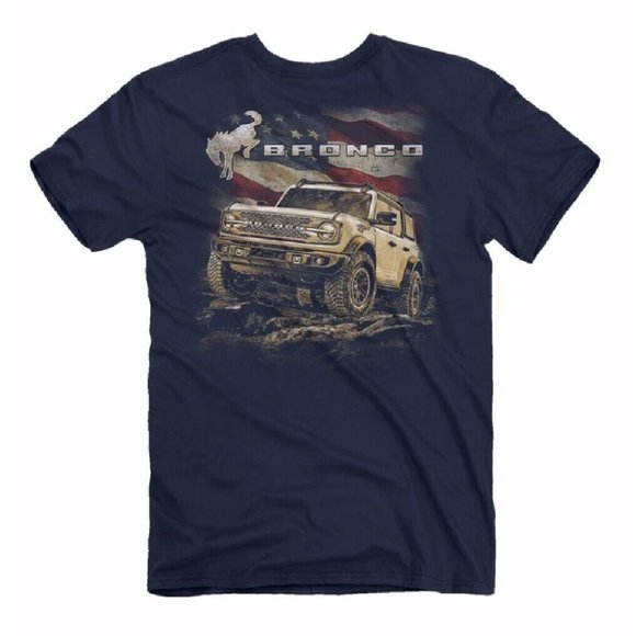 Buck Wear | Shirts | Ford Bronco Offroad And Us Flag Sleeve Tshirt New ...